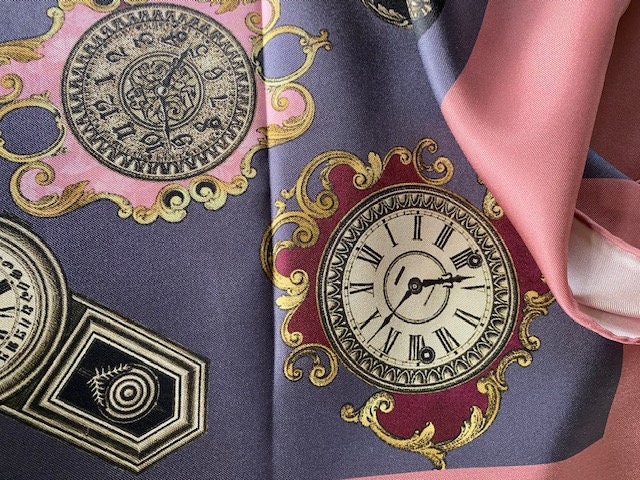 NEW Exquisite Silk Twill Scarf for Women With Vintage Clocks Pattern - Etsy
