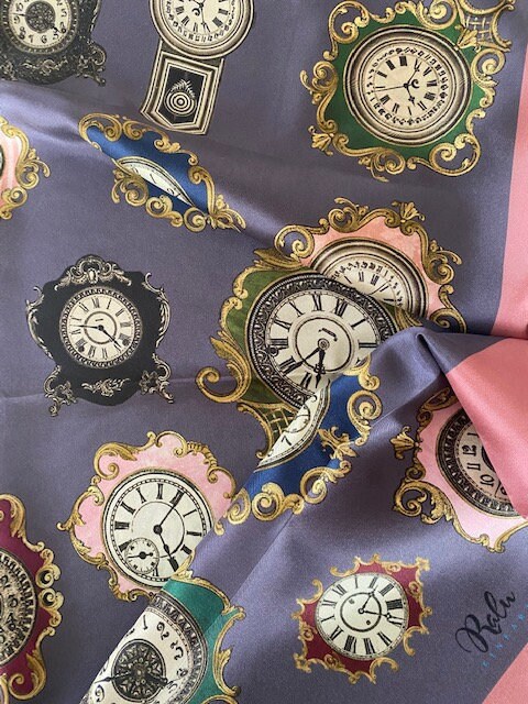 NEW Exquisite Silk Twill Scarf for Women With Vintage Clocks Pattern - Etsy