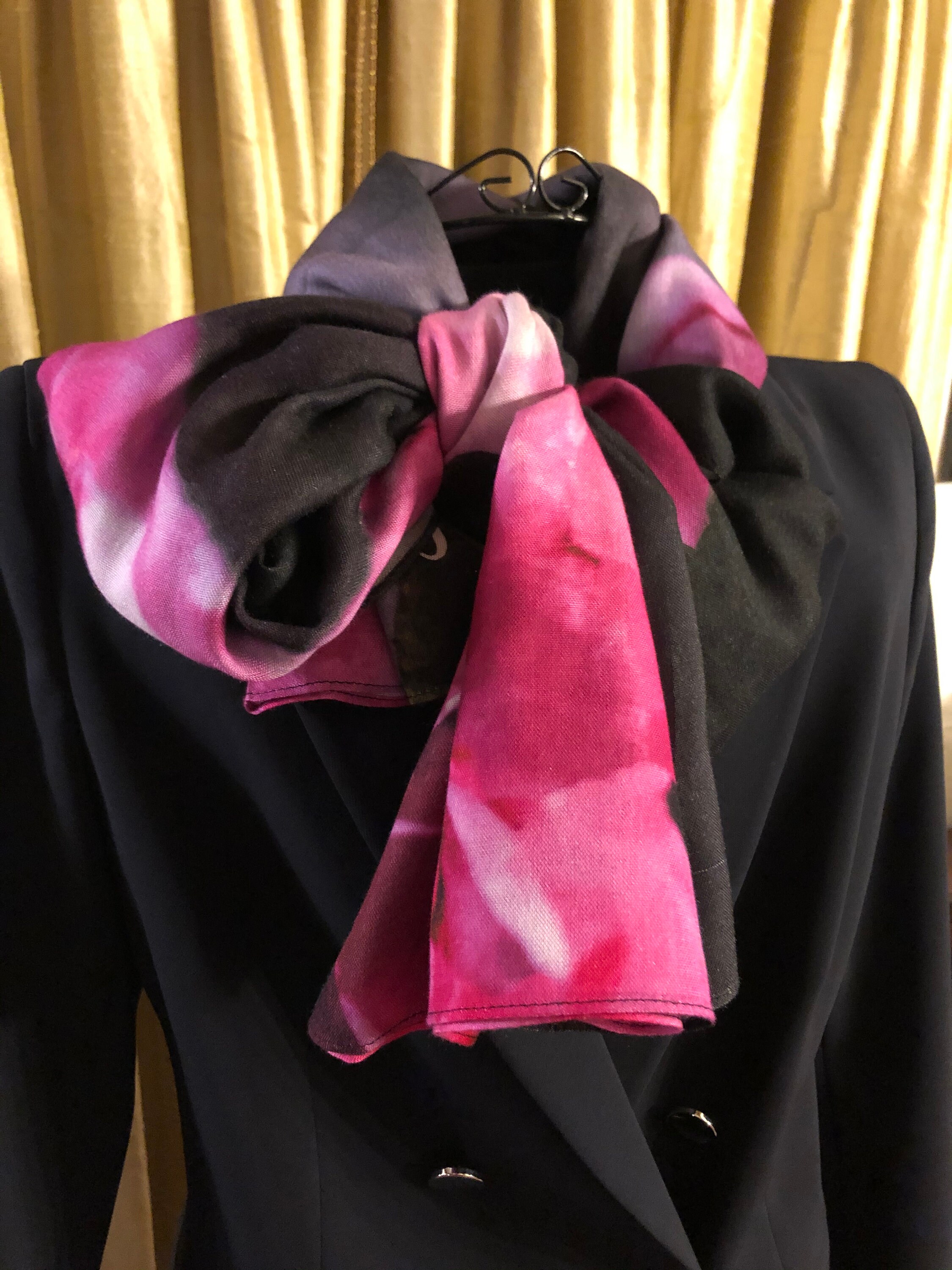 Long Elegant Scarf, Floral Pattern, Rose, Pink, Artistic Shawl ...