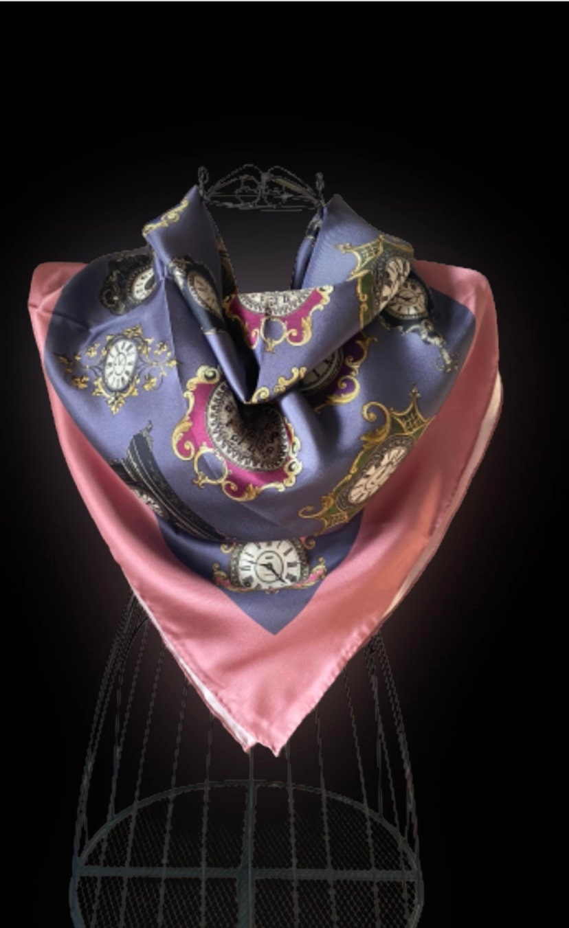 NEW Exquisite Silk Twill Scarf for Women With Vintage Clocks Pattern - Etsy