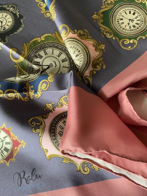NEW Exquisite Silk Twill Scarf for Women With Vintage Clocks Pattern - Etsy