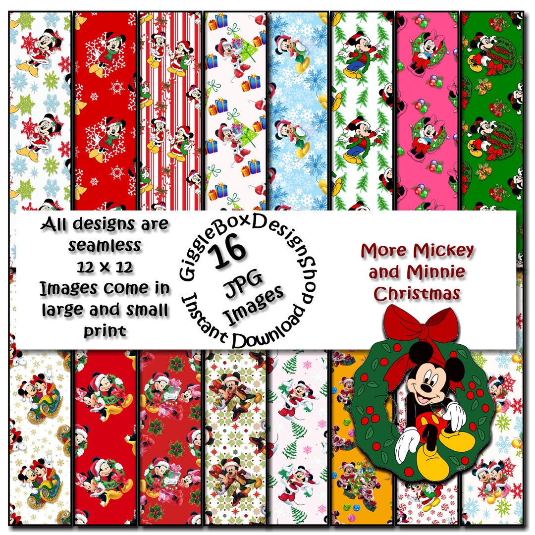 More Mickey and Minnie Christmas Seamless Party Printable, Stationary ...