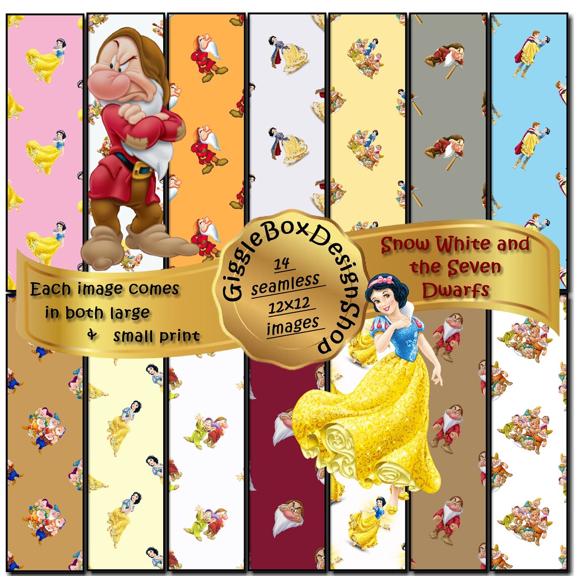 Snow White and the Seven Dwarfs Seamless Design formatted for | Etsy