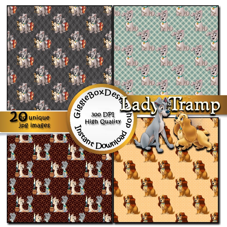 Lady and the Tramp Party Printable Stationary Card Making - Etsy