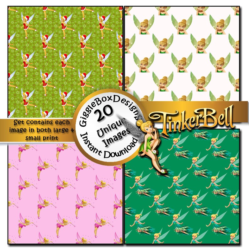 Tinkerbell Seamless Party Printable Stationary Cards - Etsy