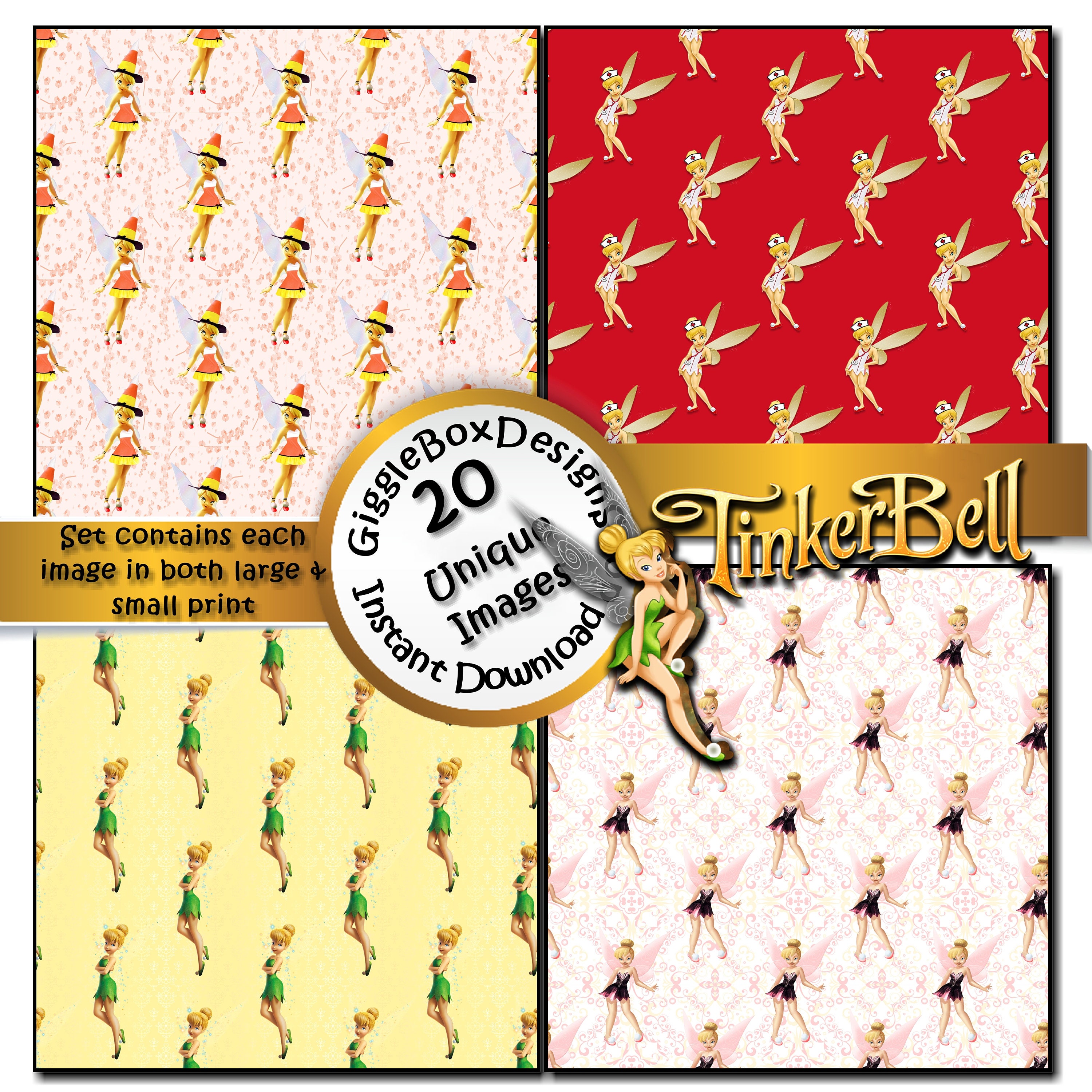 Tinkerbell Seamless Party Printable Stationary Cards - Etsy