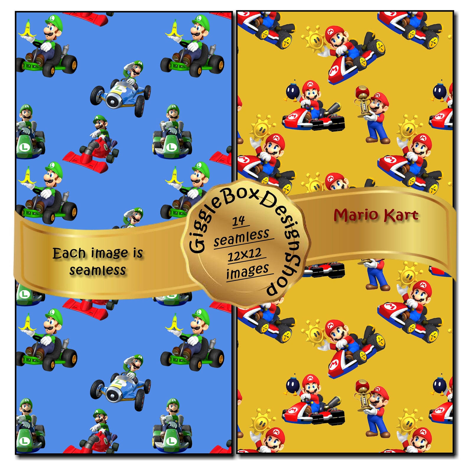 Mario Kart Seamless Design Formatted for 12 X 12 by | Etsy