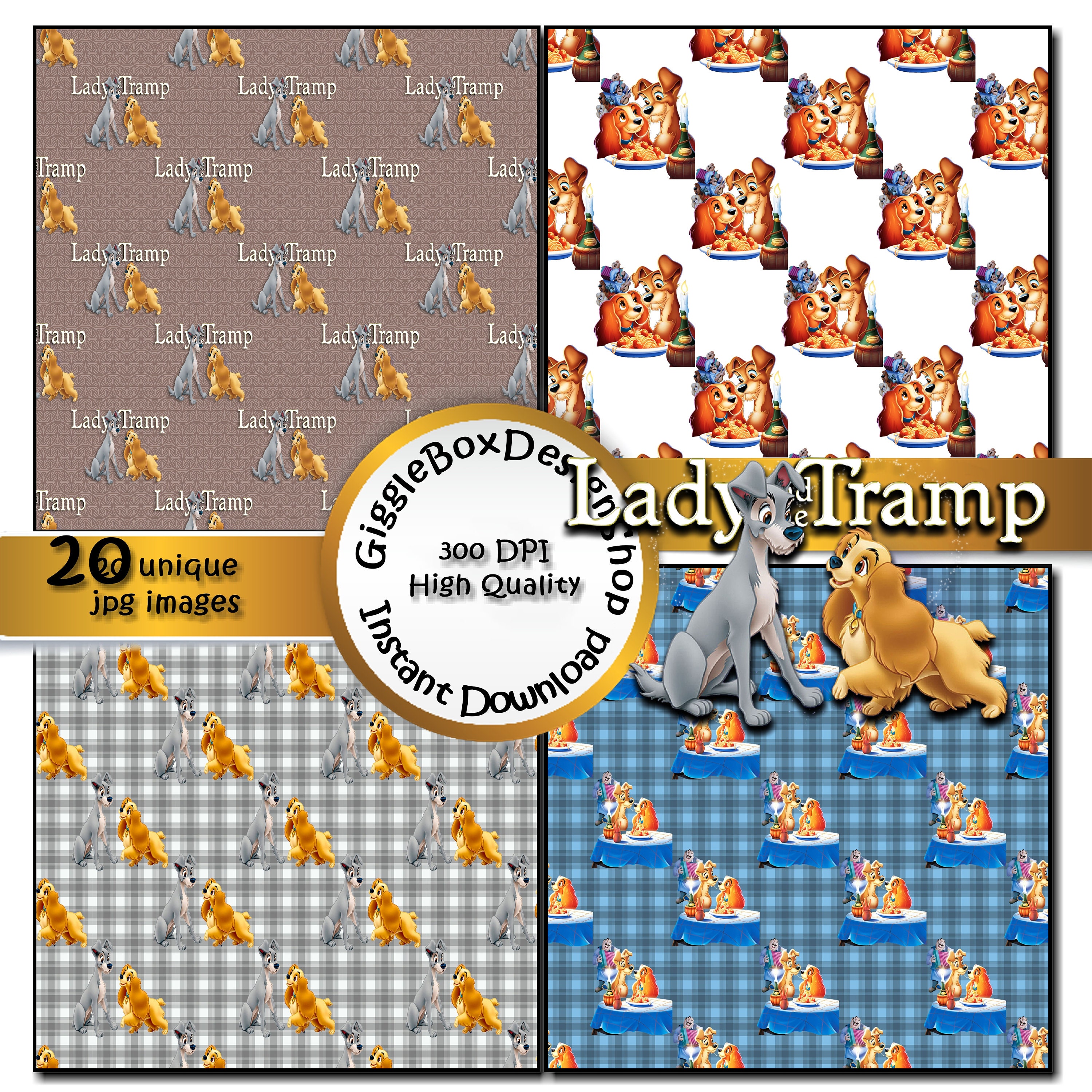 Lady and the Tramp Party Printable Stationary Card Making - Etsy