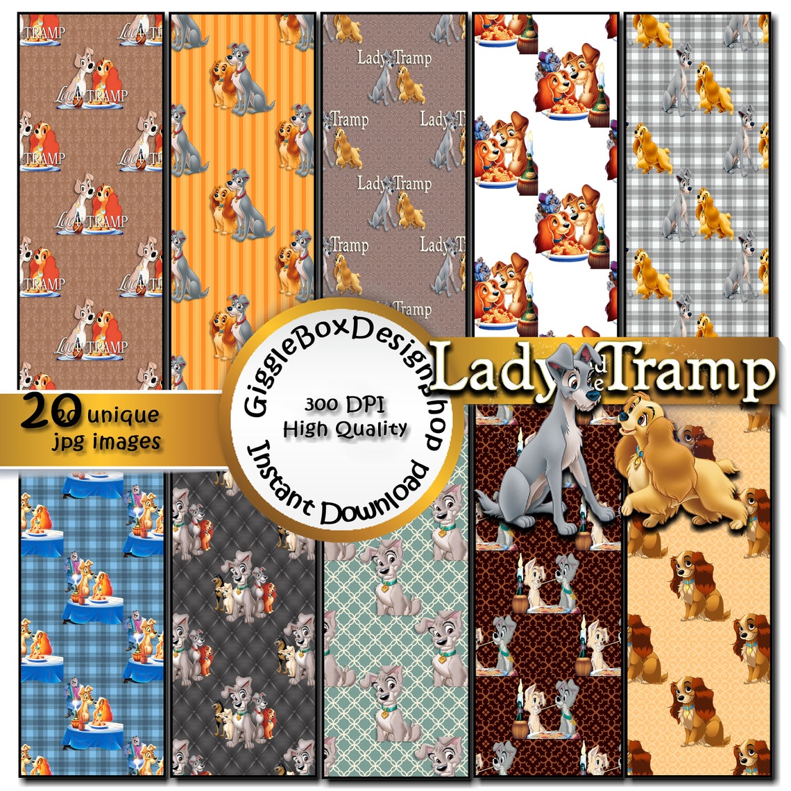 Lady and the Tramp Party Printable Stationary Card Making - Etsy