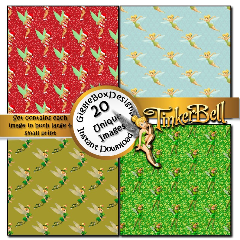 Tinkerbell Seamless Party Printable Stationary Cards - Etsy