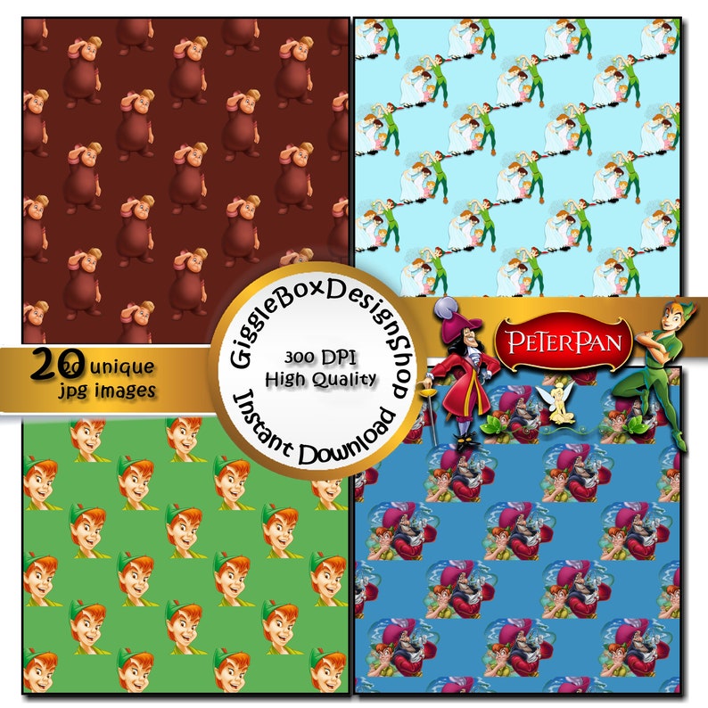 Peter Pan Seamless Party Printable Stationary card making | Etsy