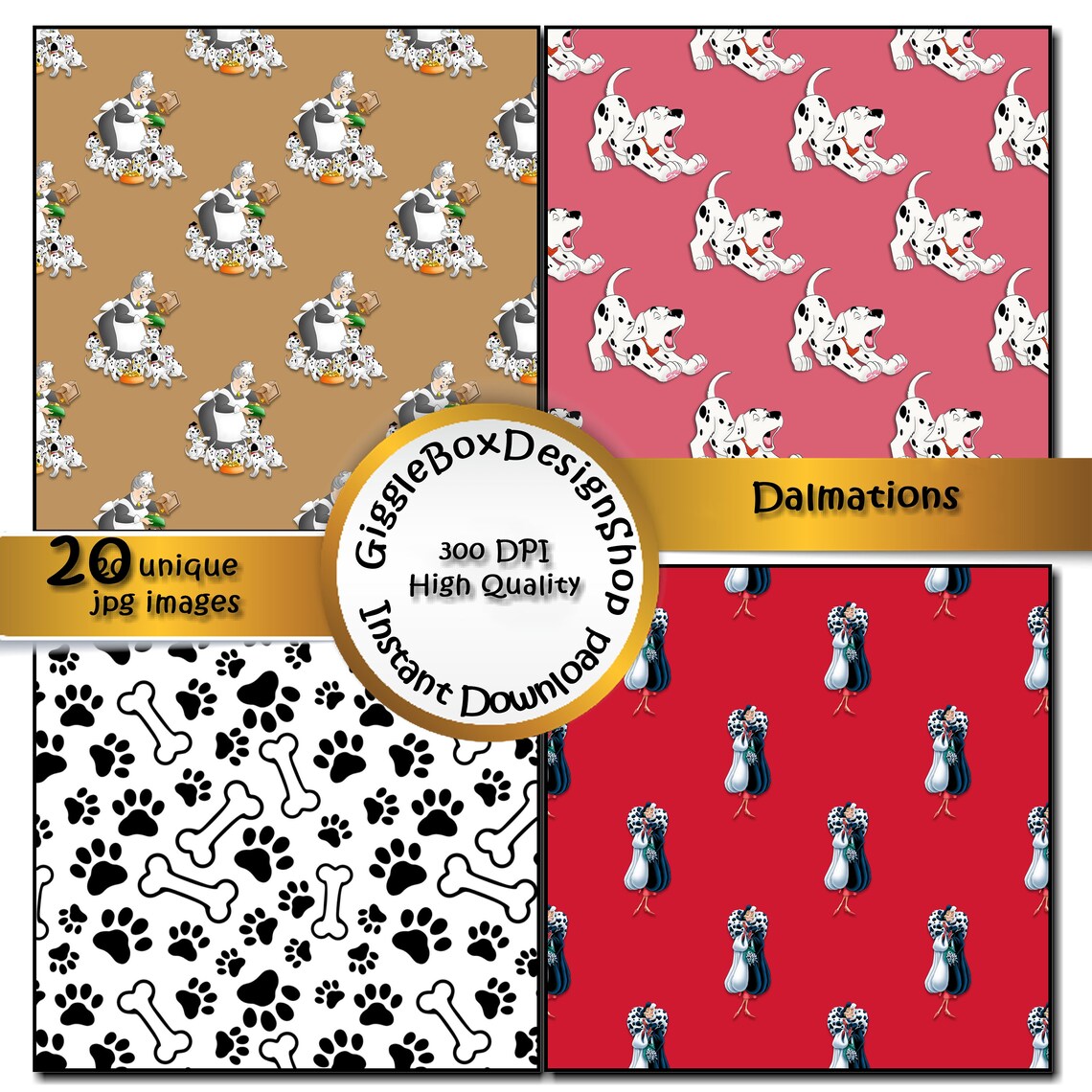 101 Dalmations Digital Paper Pack Scrapbook Paper | Etsy