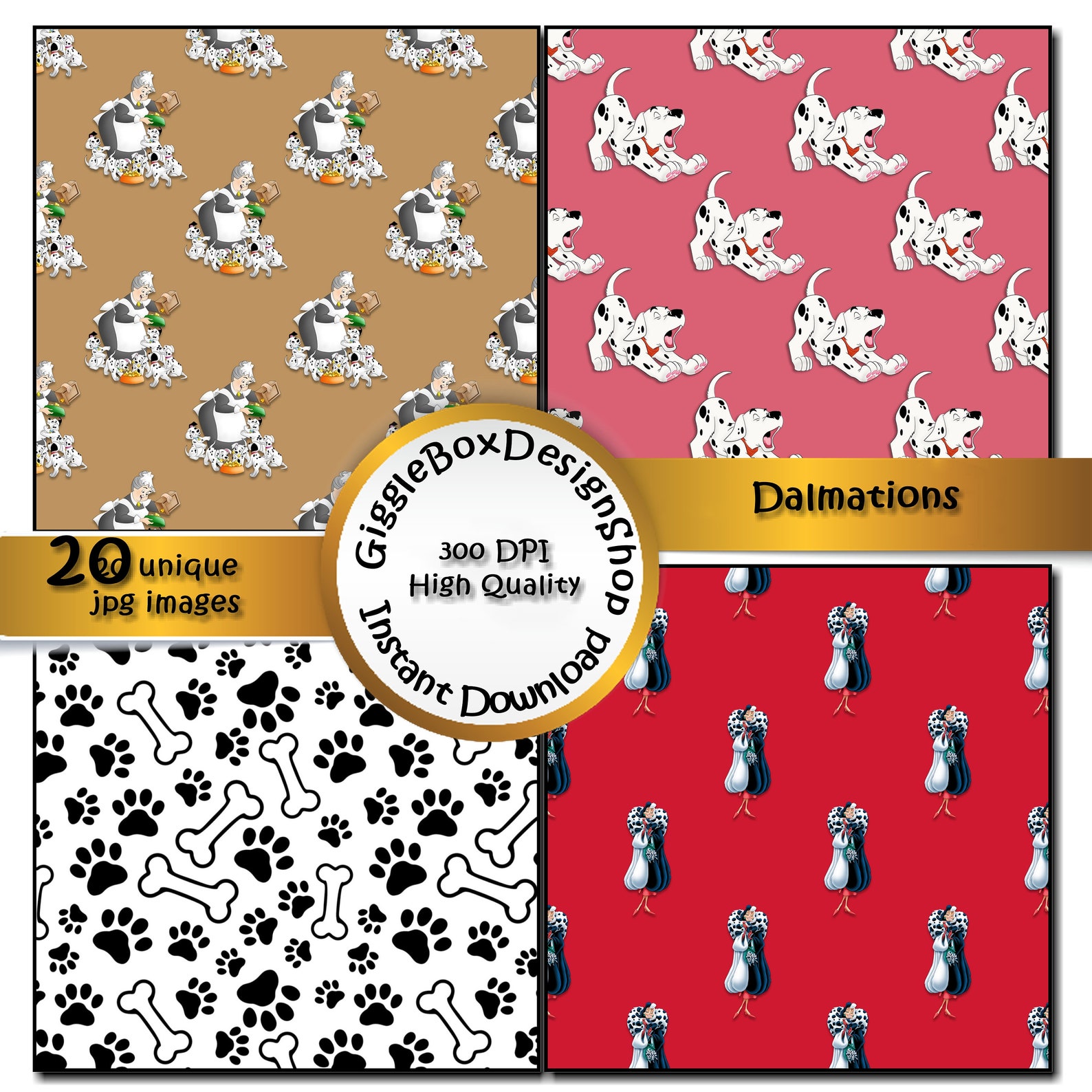 101 Dalmations Digital Paper Pack Scrapbook Paper | Etsy