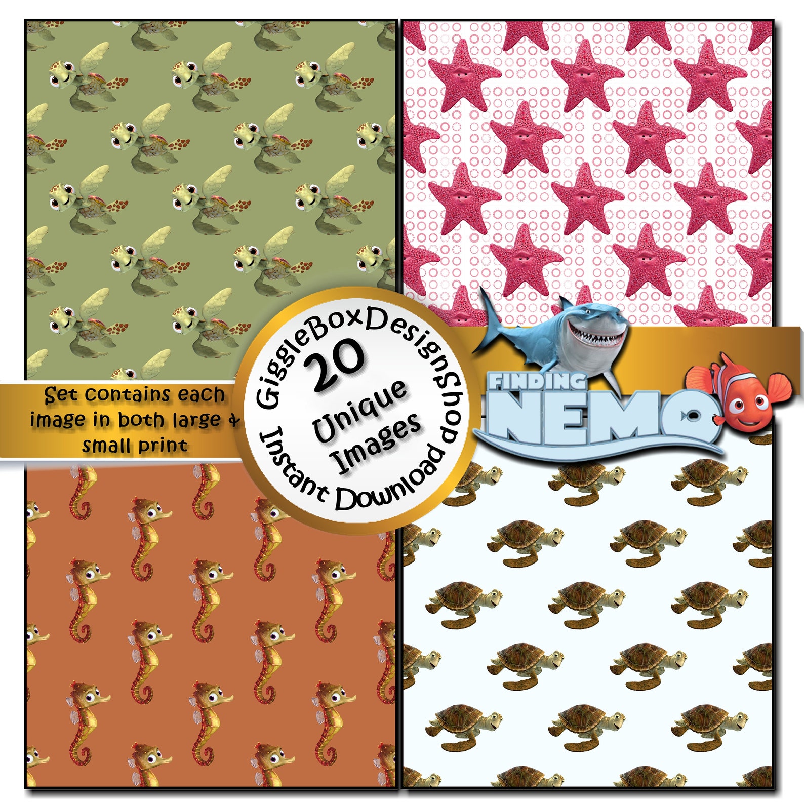 Finding Nemo Seamless Party Printable Stationary Cards - Etsy