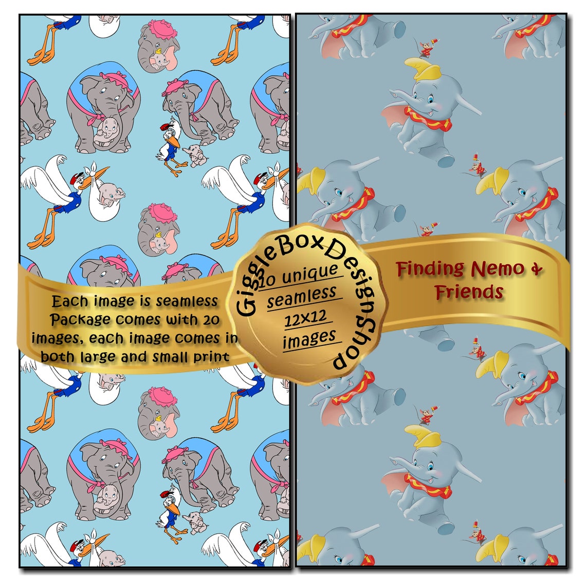 Dumbo Seamless Party Printable Stationary Cards Digital - Etsy