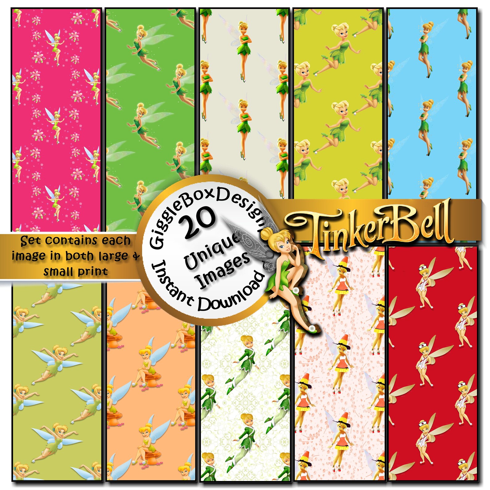 Tinkerbell Seamless Party Printable Stationary Cards - Etsy