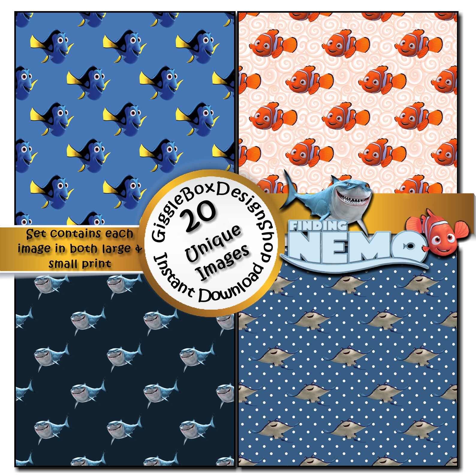 Finding Nemo Seamless Party Printable Stationary cards | Etsy