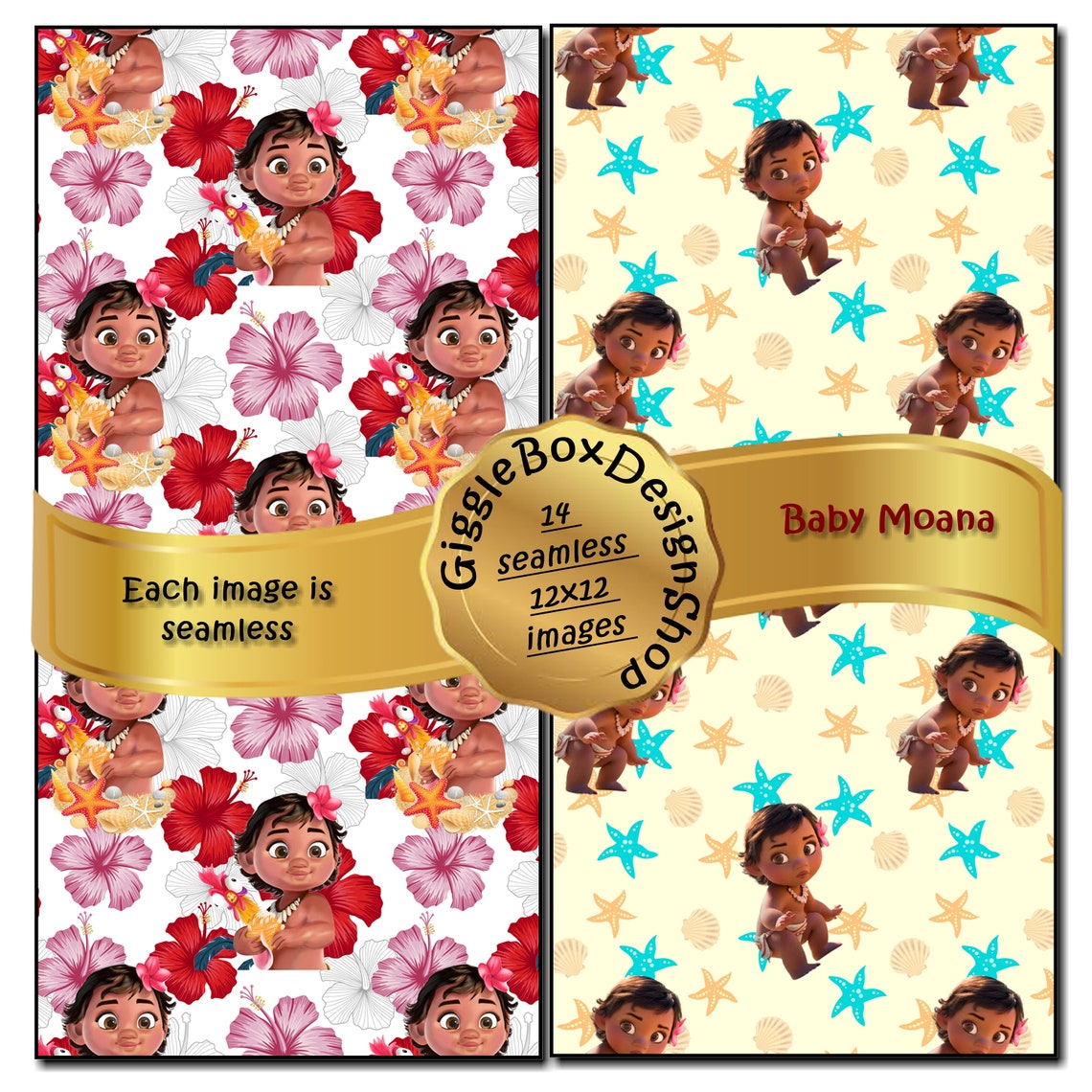 Baby Moana Seamless Party Printable Stationary Cards - Etsy