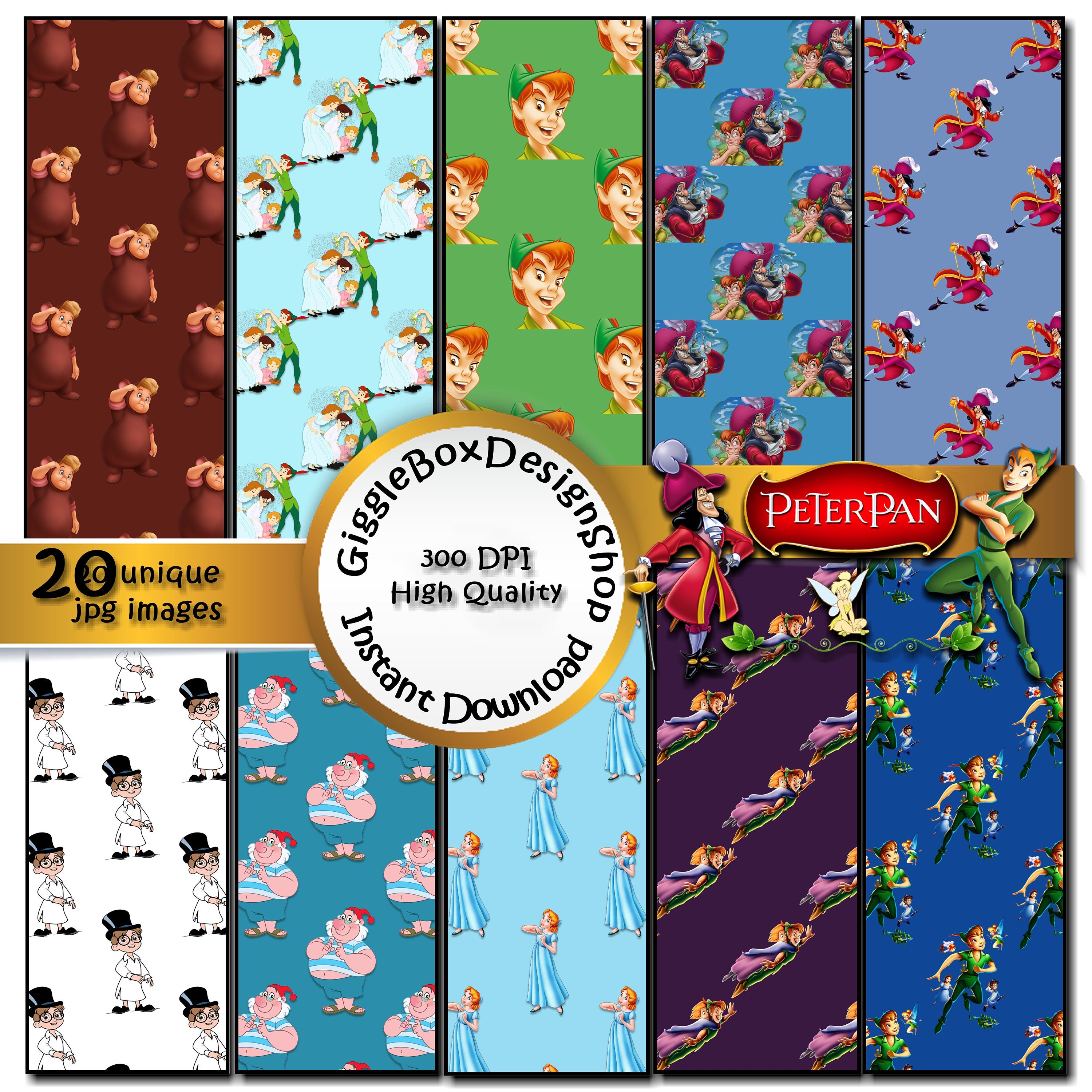 Peter Pan Seamless Party Printable Stationary card making | Etsy