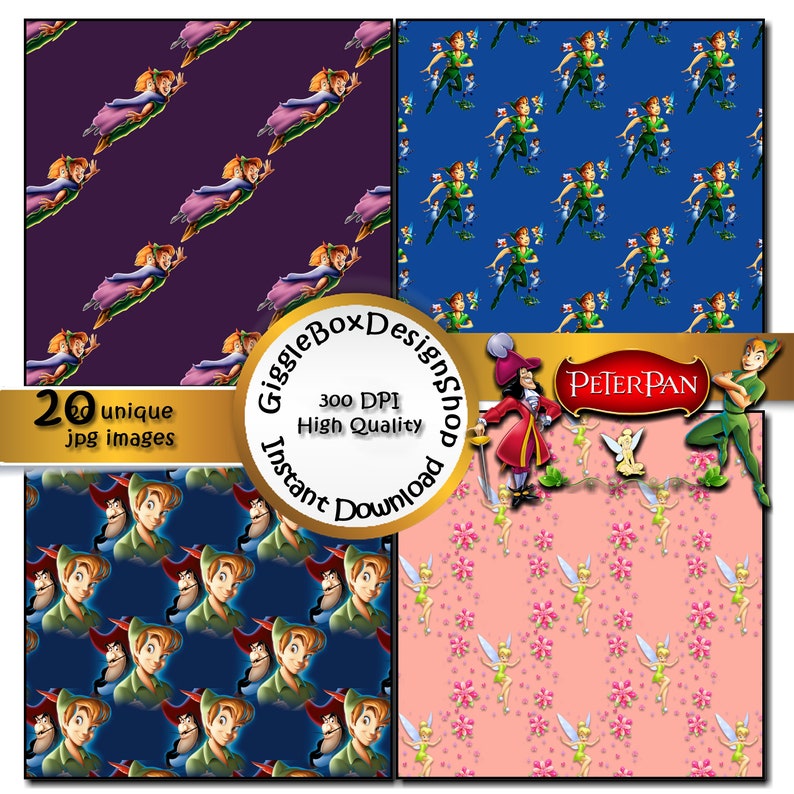 Peter Pan Seamless Party Printable Stationary card making | Etsy