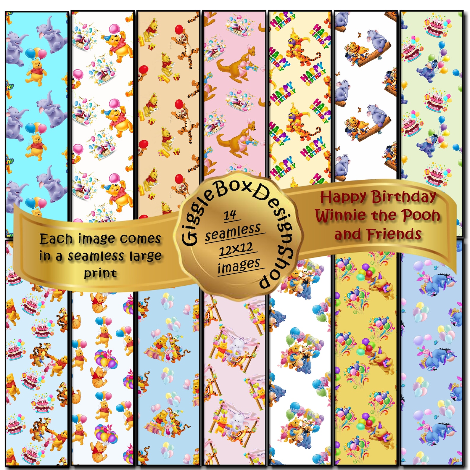 Happy Birthday Winnie the Pooh Seamless Party Printable - Etsy