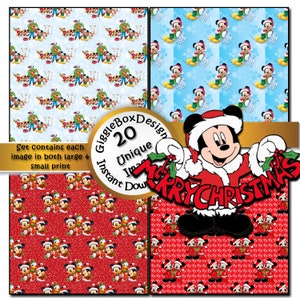 Merry Christmas Mickey and Friends Seamless Party Printable, Stationary ...