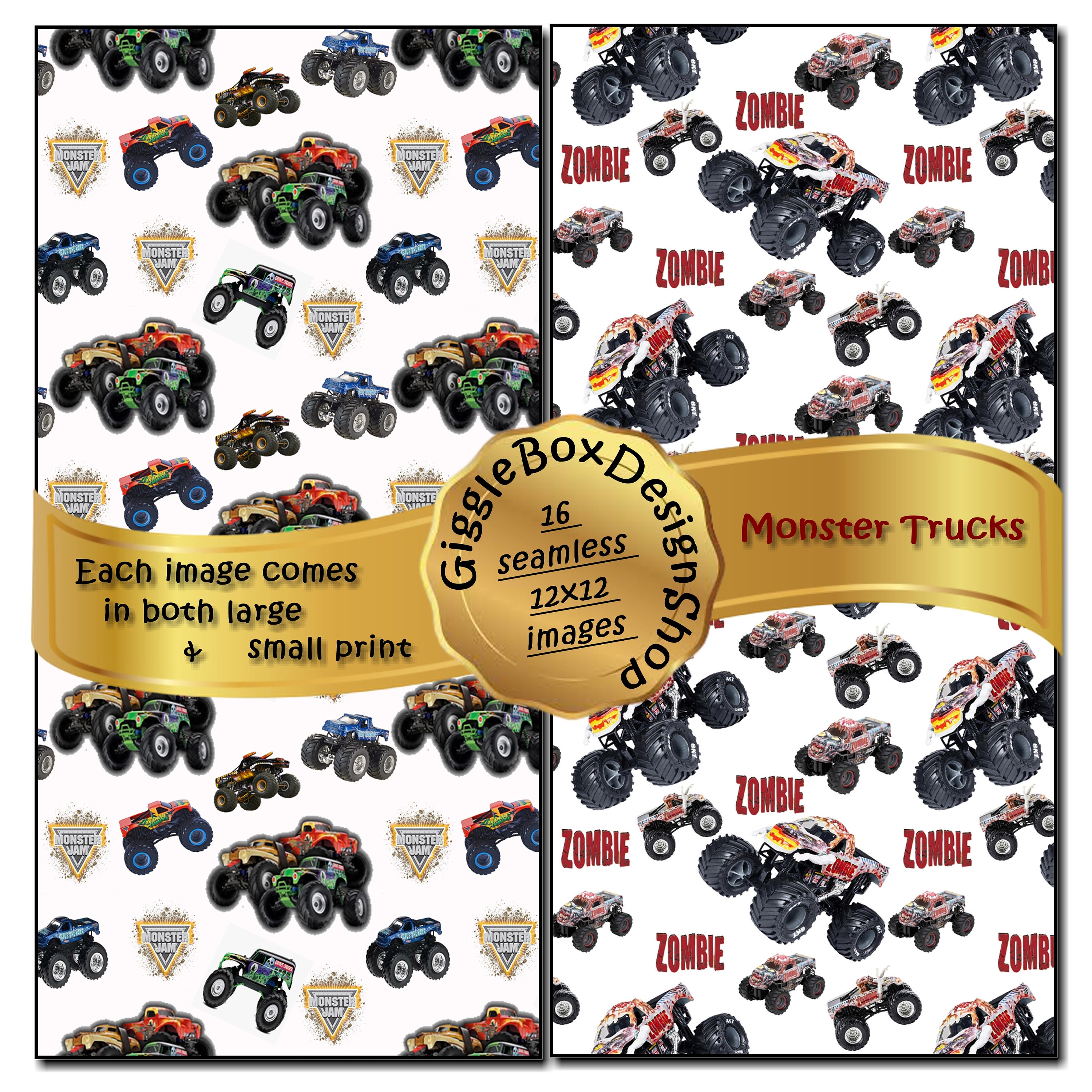 Monster Truck Monster Jam Seamless sized for 12x12 | Etsy