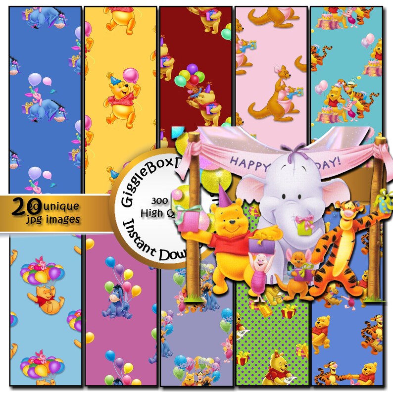 Happy Birthday Winnie the Pooh Seamless Party Printable | Etsy