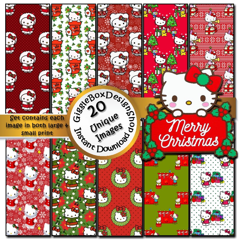 Hello Kitty Christmas Seamless Party Printable Stationary | Etsy