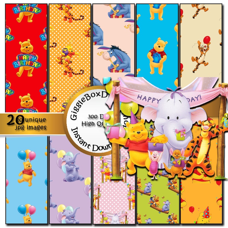 Happy Birthday Winnie the Pooh Seamless Party Printable | Etsy