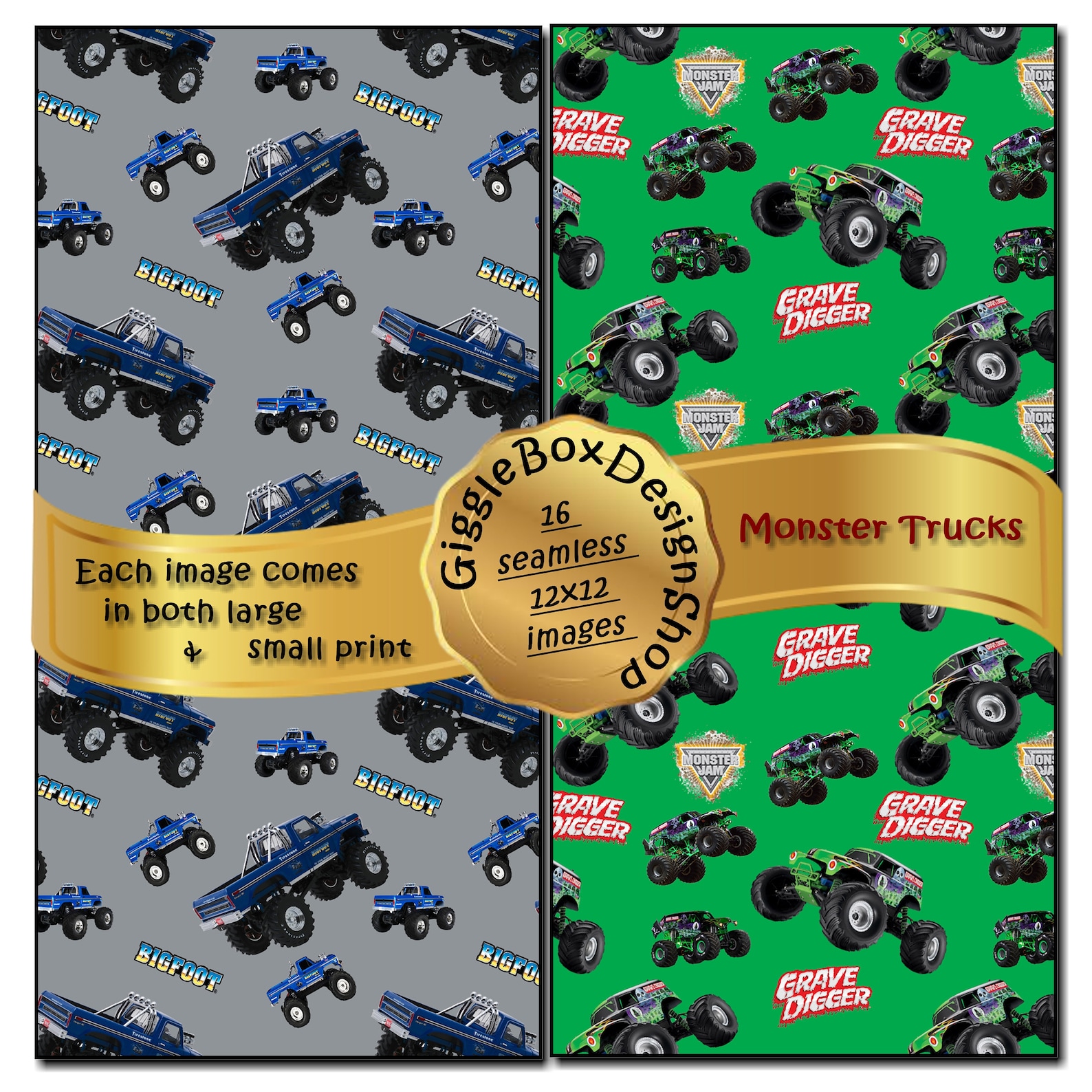 Monster Truck Monster Jam Seamless Sized for 12x12 - Etsy Canada