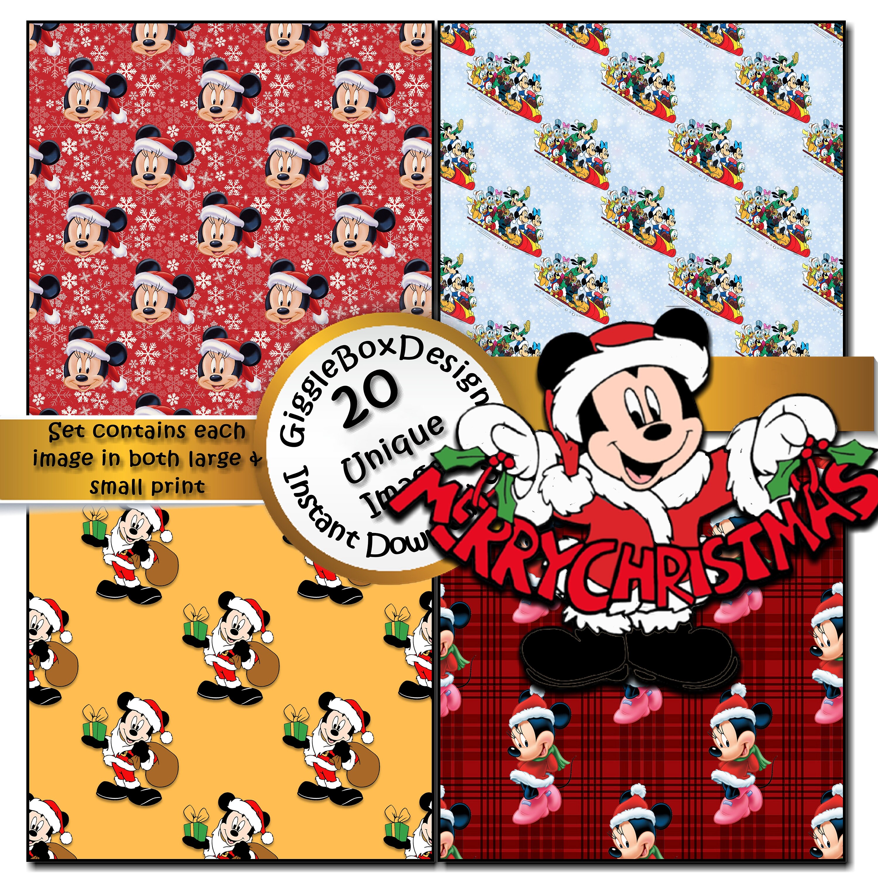 Merry Christmas Mickey and Friends Seamless Party Printable | Etsy