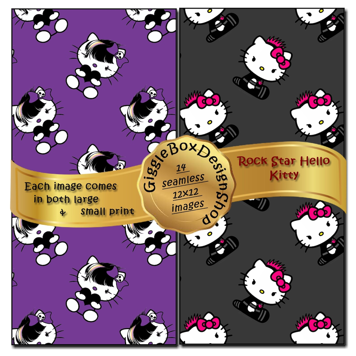 Punk Rock Hello Kitty Seamless Sized For 12x12 Cards Etsy