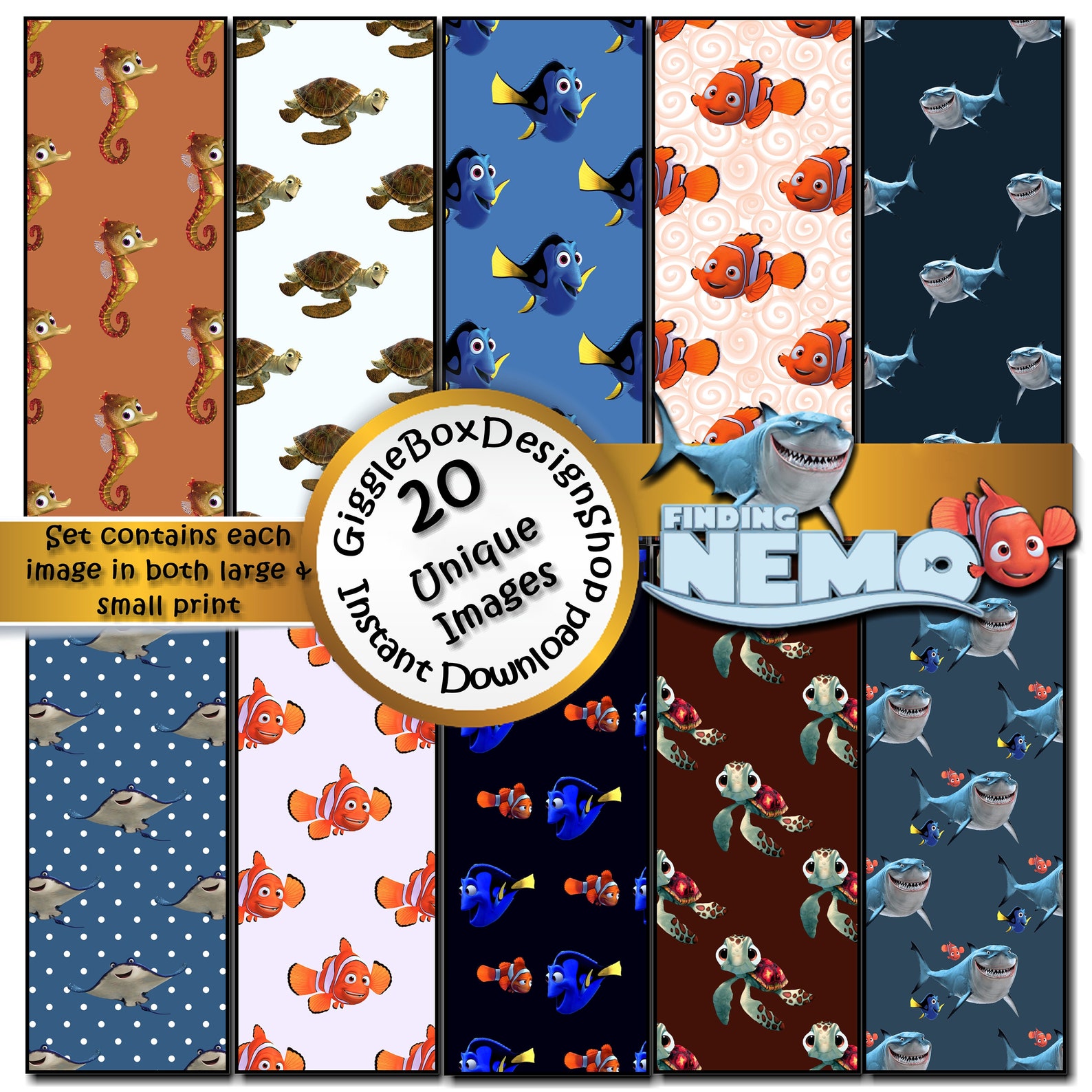 Finding Nemo Seamless Party Printable Stationary Cards - Etsy