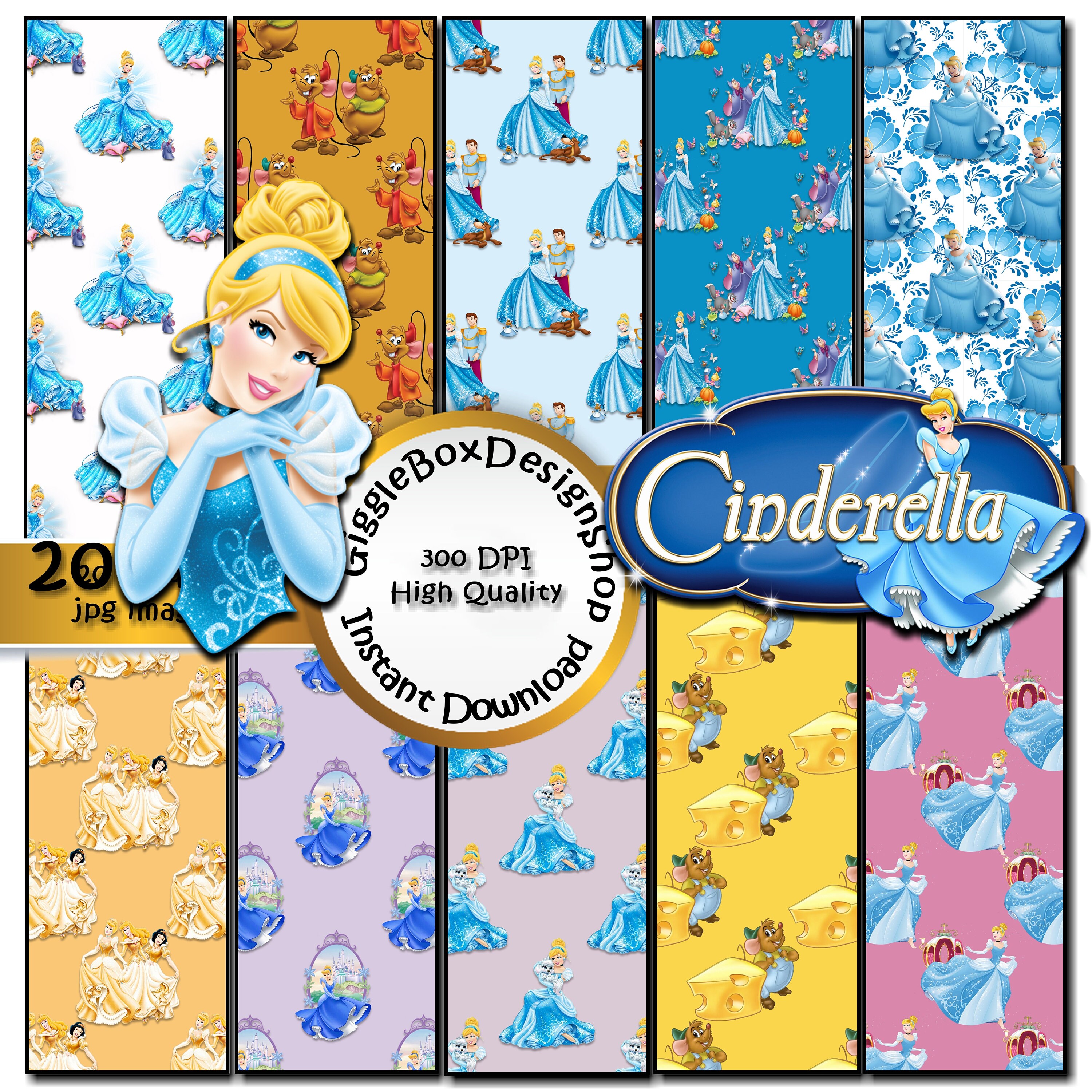 Cinderella Party Printable Card Making Scrapbook Supplies | Etsy