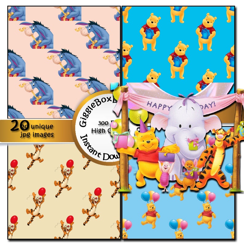 Happy Birthday Winnie the Pooh Seamless Party Printable | Etsy