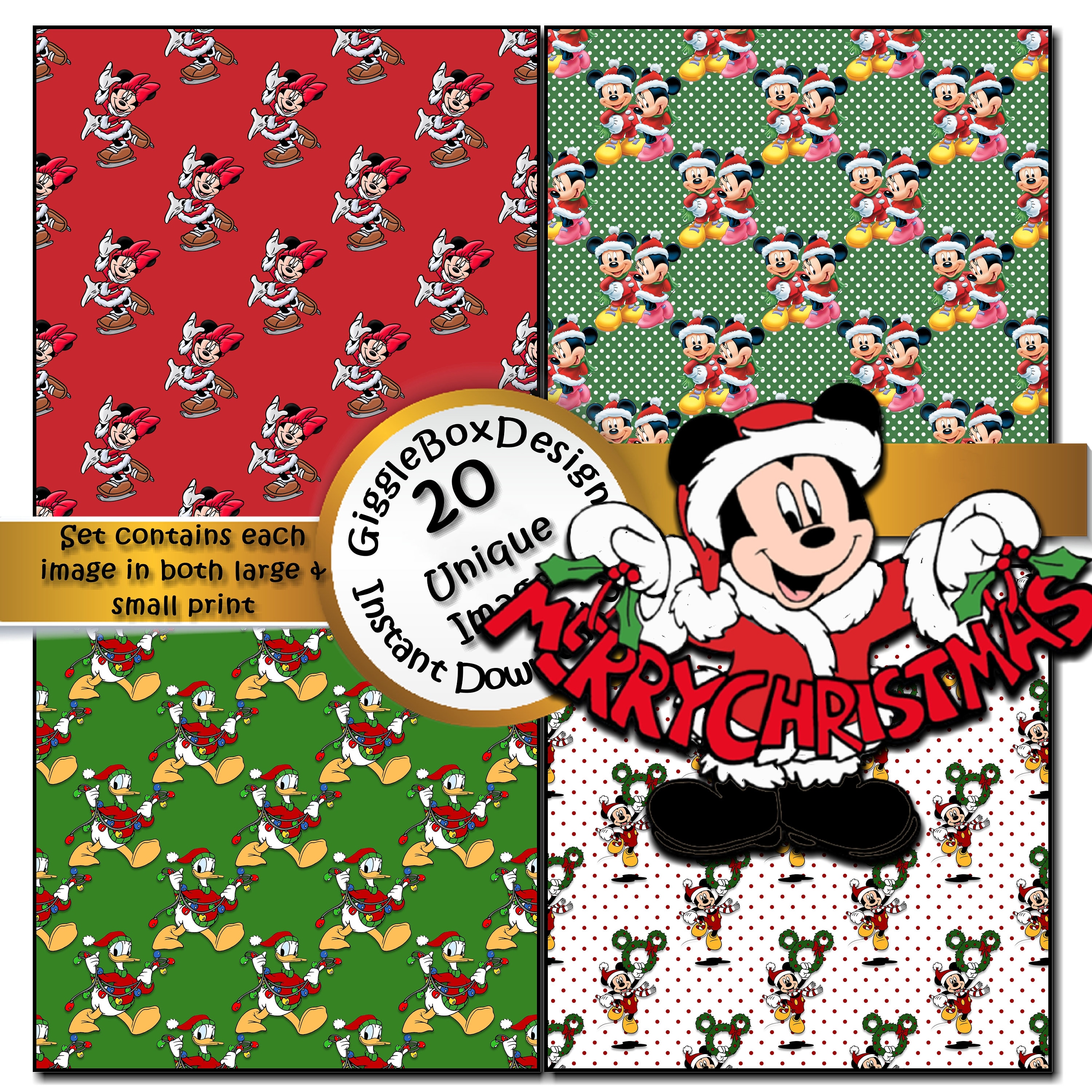 Merry Christmas Mickey and Friends Seamless Party Printable | Etsy