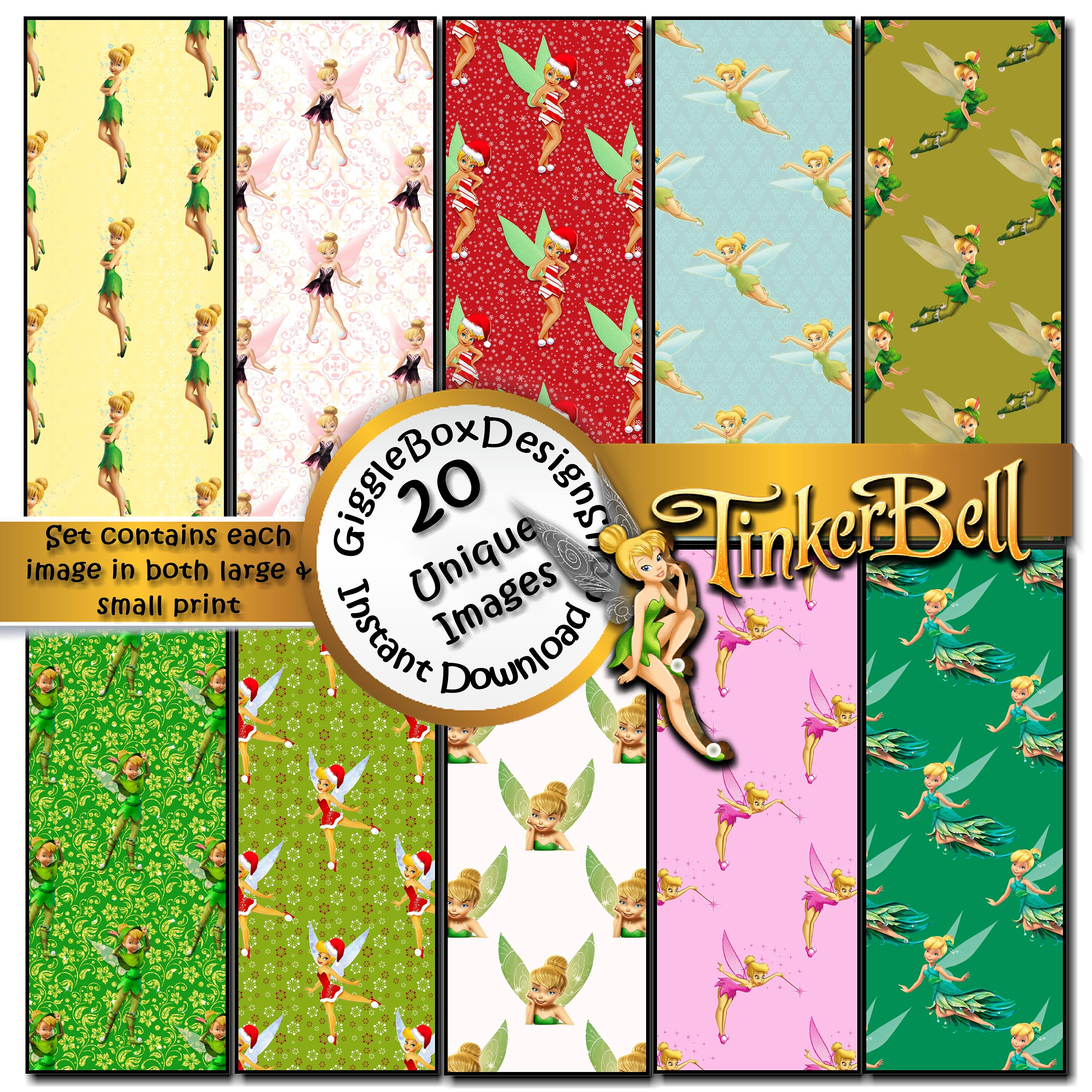 Tinkerbell Seamless Party Printable Stationary Cards - Etsy