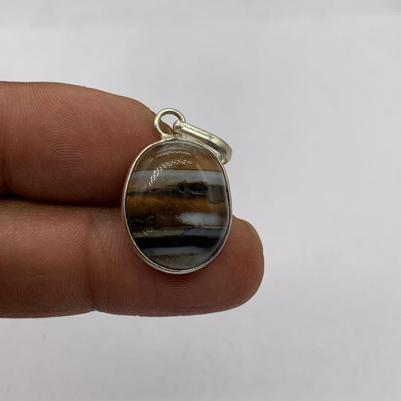 Natural Banded Agate 925 Sterling Silver Pendant, Handmade Jewelry ...