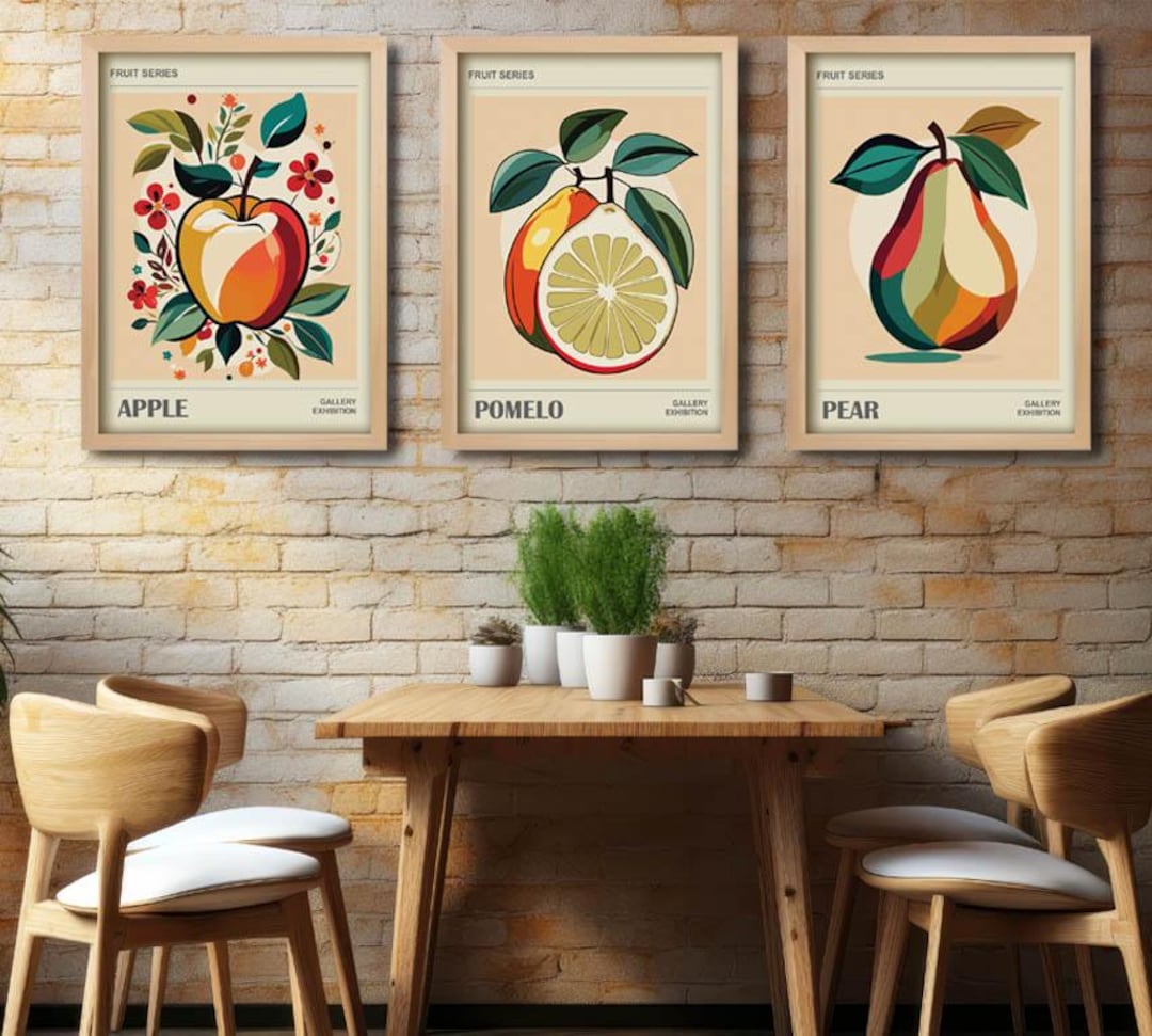 Vintage Fruit Posters,pomelo Apple Pear,kitchen Gallery, Vintage ...
