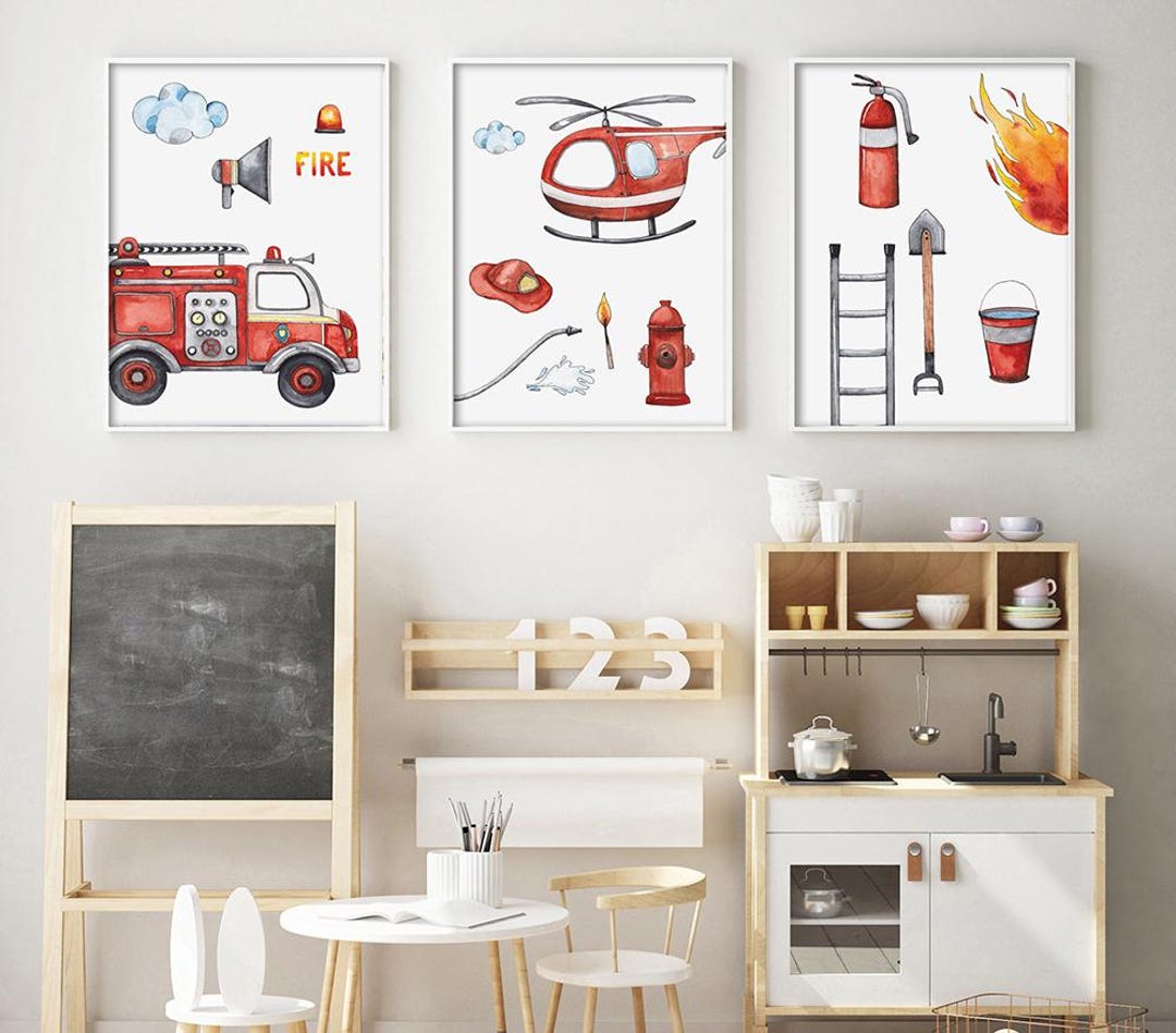 Fire Truck Posters for Kids, Fire Engine Wall Art,firefighter Room ...