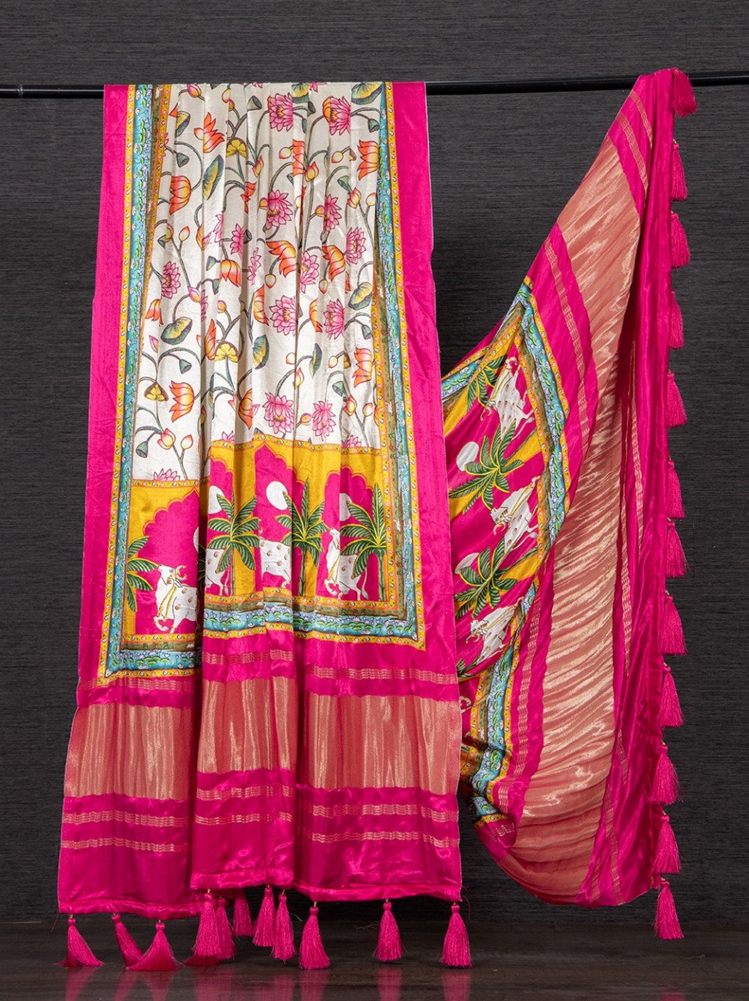 Designer Floral Print Dupatta for Women Gaji Silk Dupatta for - Etsy