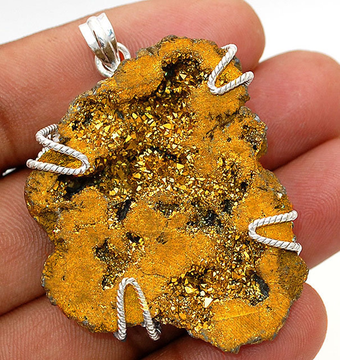 Natural Golden Rosette Druzy Set in a Designed Sterling Silver - Etsy