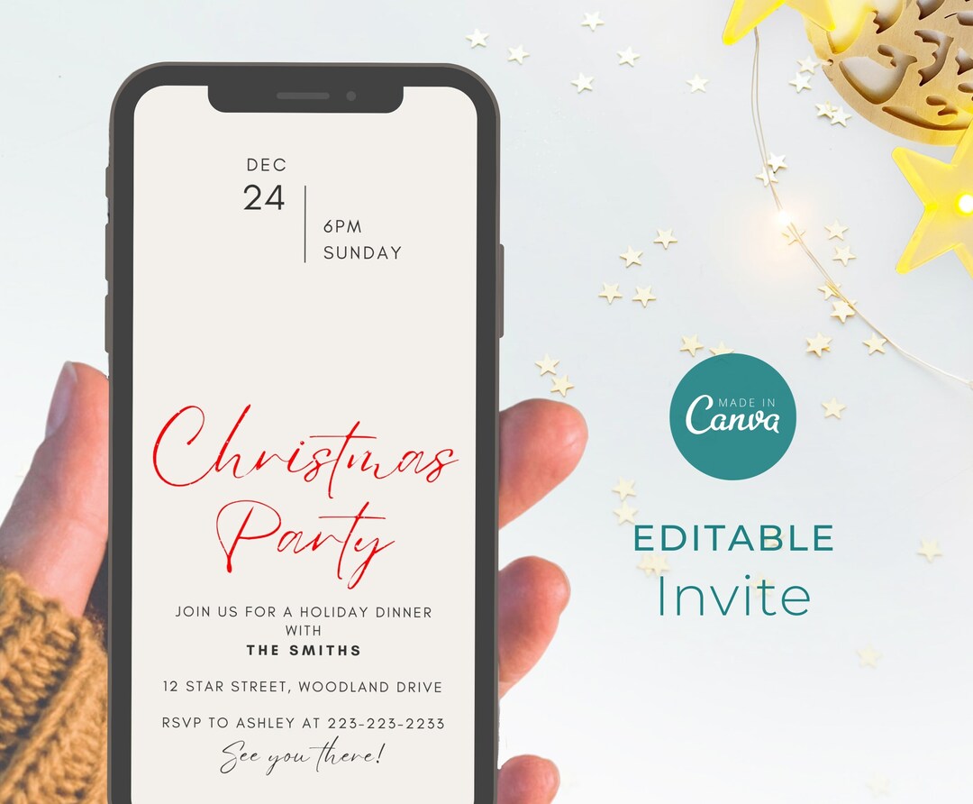 Digital Christmas Party Invite for Mobile Phone, Editable Holiday Party ...