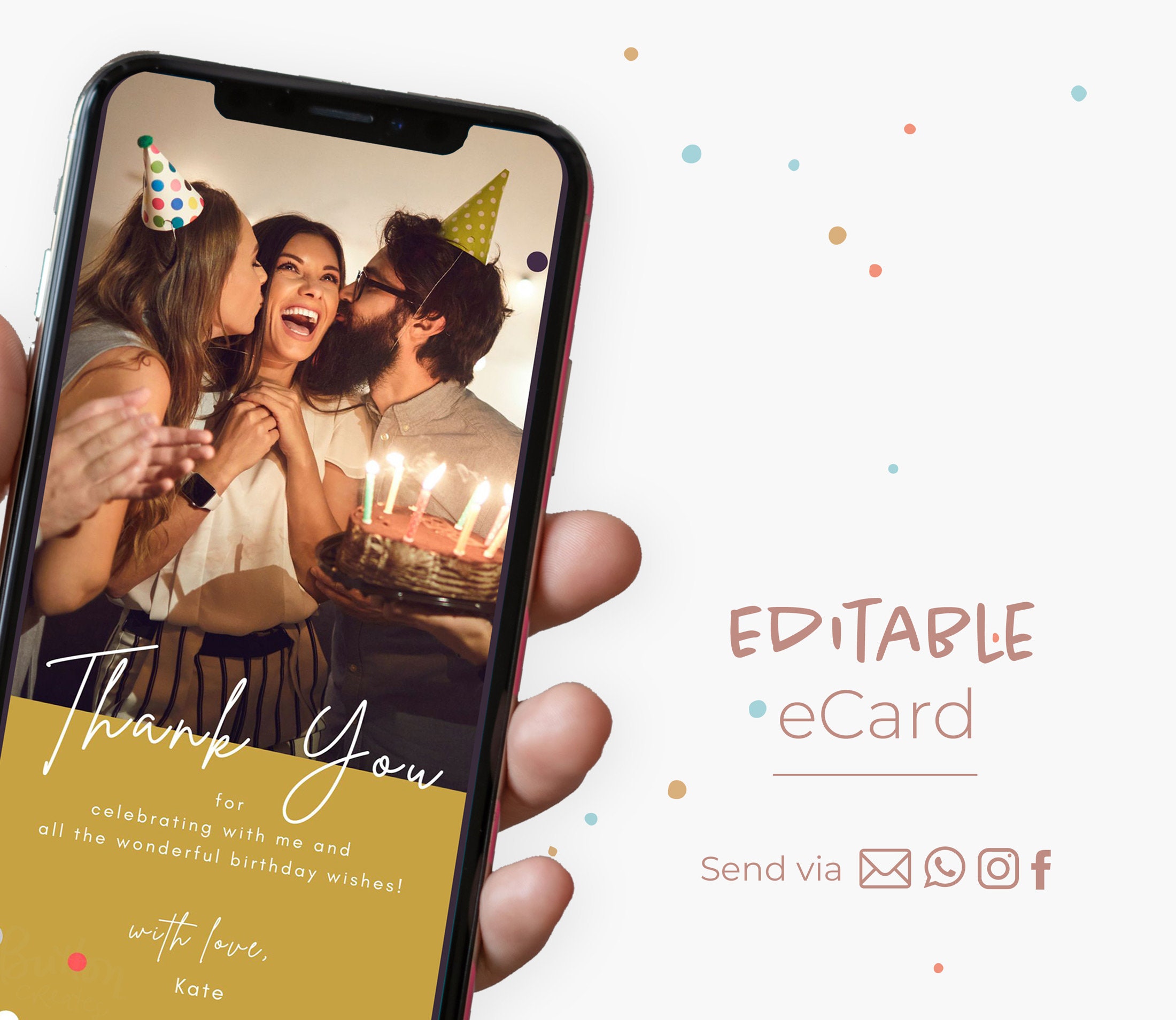 Editable Birthday Thank You Ecard, Digital Thank You Card With Photo ...