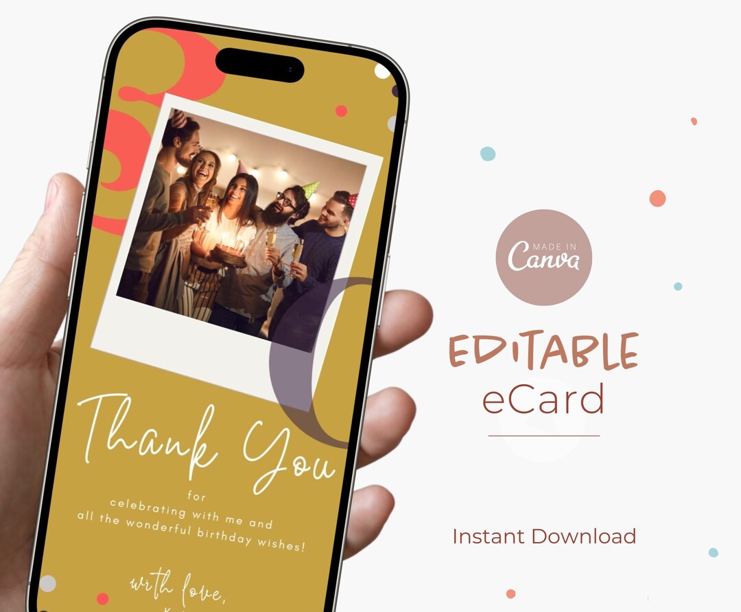 Custom Photo Birthday Thank You Ecard: Editable Mobile Template (canva ...