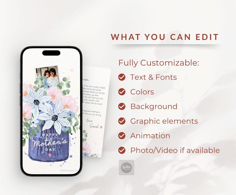 Animated Mother's Day Floral Card, Personalized Photo Digital Gift for ...