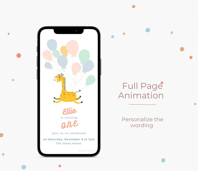 1st Birthday Giraffe Animated Invite, Editable Birthday E-invite ...
