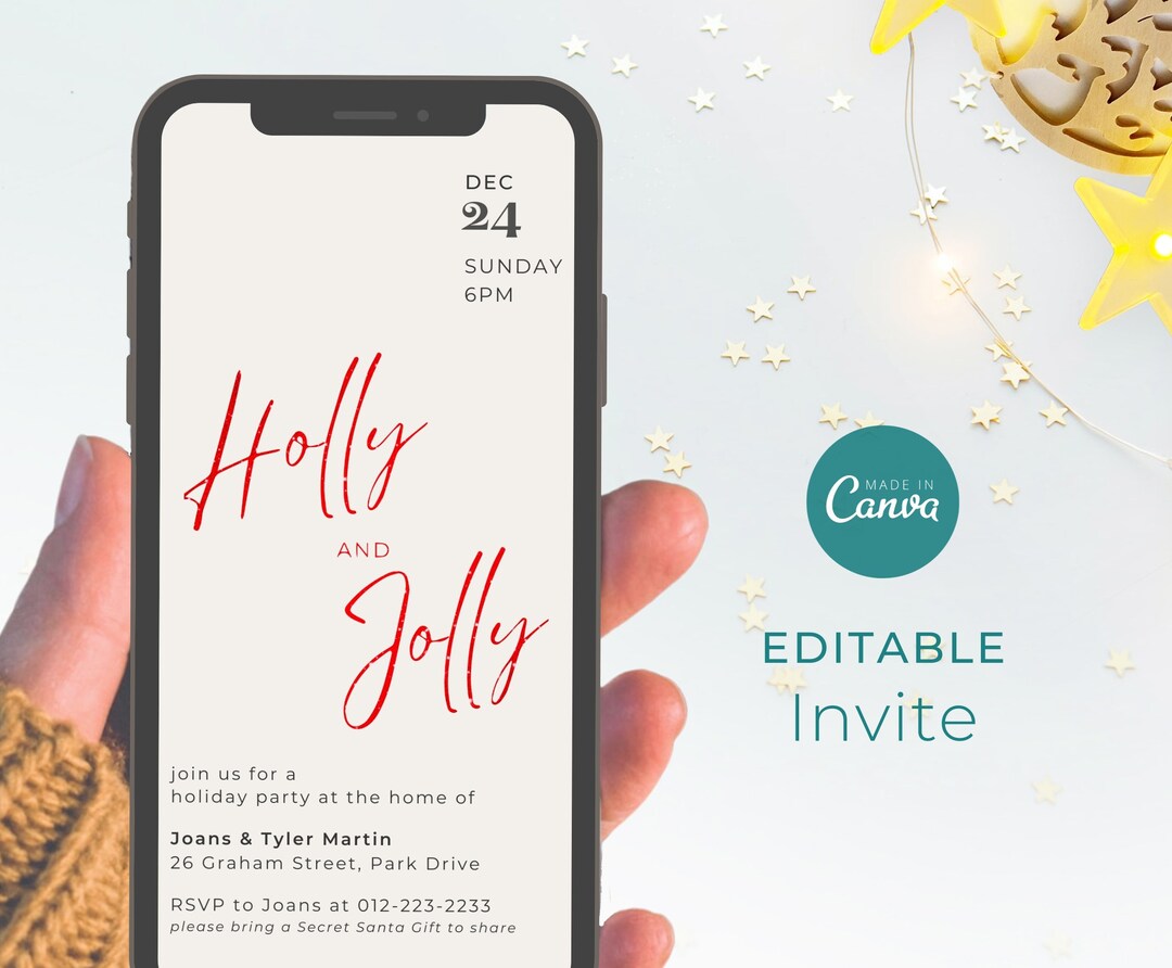 Digital Holly Jolly Christmas Party Invitation for Mobile Phone ...
