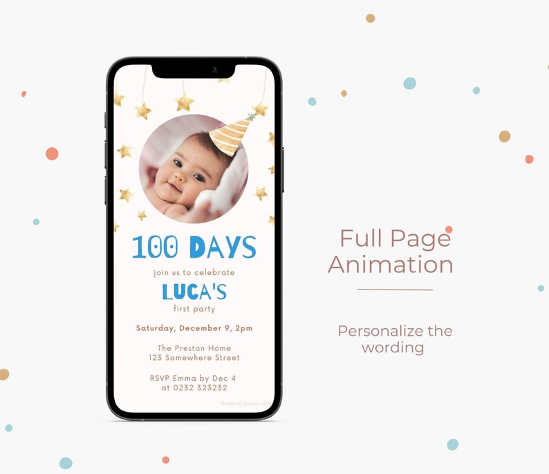 Baby 100 Days Birthday Invite Template, Editable Birthday Video ...